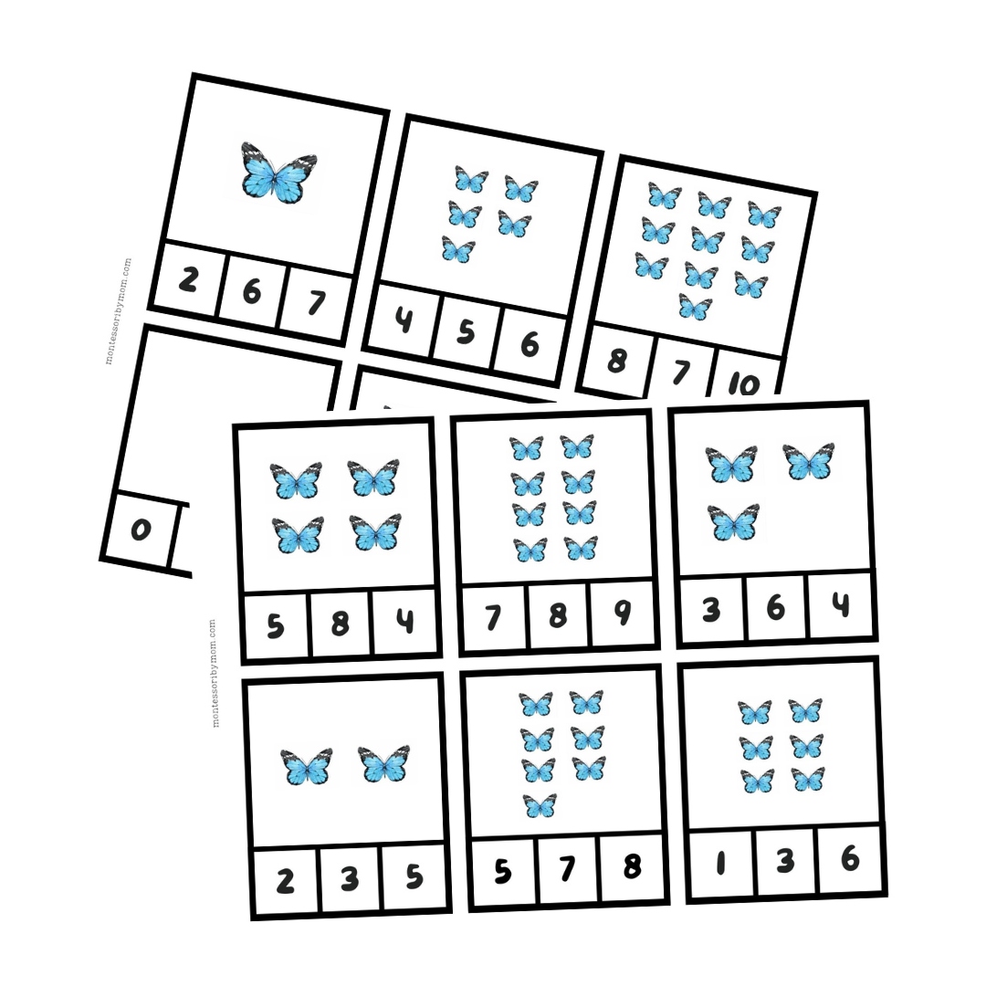 FREE Montessori Printable Butterfly Counting Clip Cards
